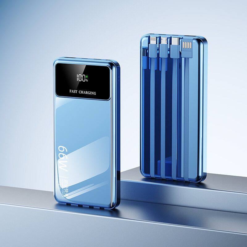 Ультра-мощный портативный аккумулятор с встроенным кабелем, оптовая продажа, новый подарочный мобильный источник питания для международной торговли, беспроводная быстрая зарядка, высокая емкость.