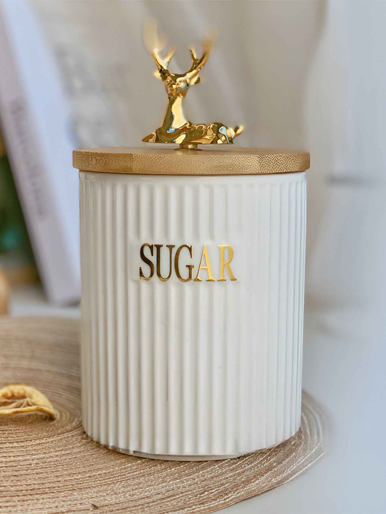 Банка для хранения сахара, объем 650 мл, цвет белый "танцующий олень"