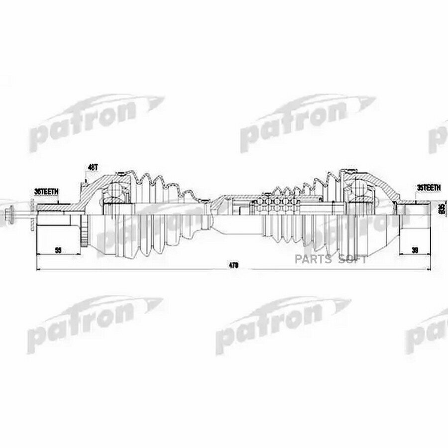 Полуось передняя левая 36X470X35 ASB: 48T VOLVO: XC90 02- PATRON PDS0442 | цена за 1 шт