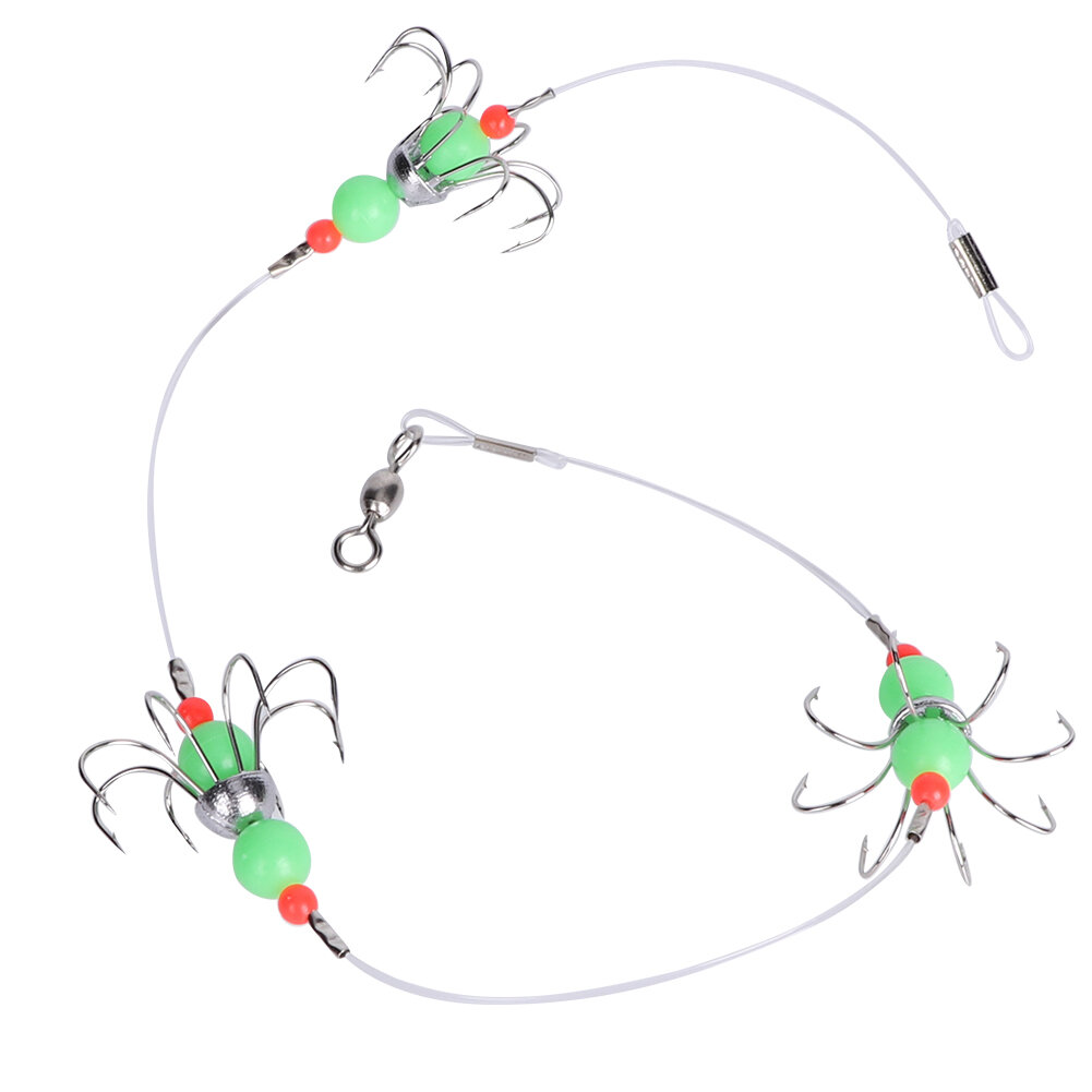 Luminous Squid String Hook Octopus Fishhook Barbed Night Fishing Tackles Accessoriesfluorescent green