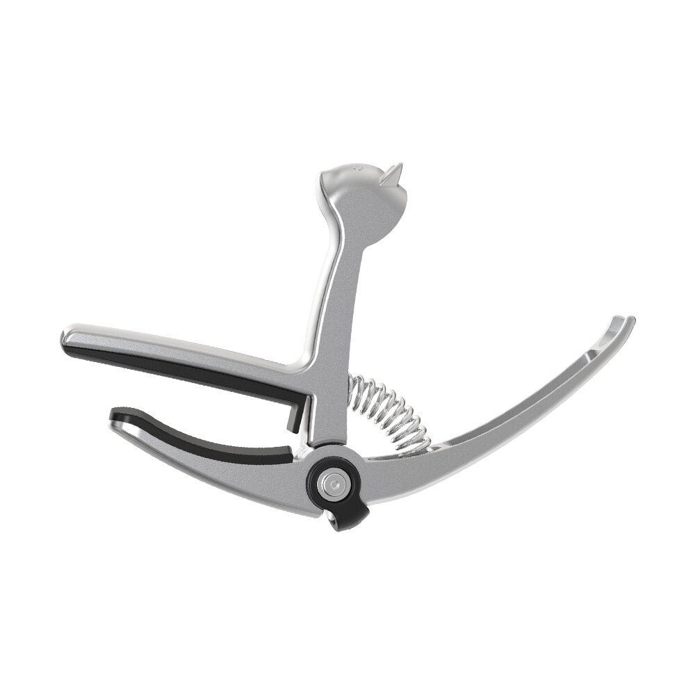 5-в-1 Капо для гитары акустической с ножом для струн/держателем для медиаторов/выдергивателем струн изолятор из сплава для фолк-ки classical гитар укулеле басс музыкальных инструментов аксессуары черный серебристый размер 12.7*8.7см форма кошка упаковка