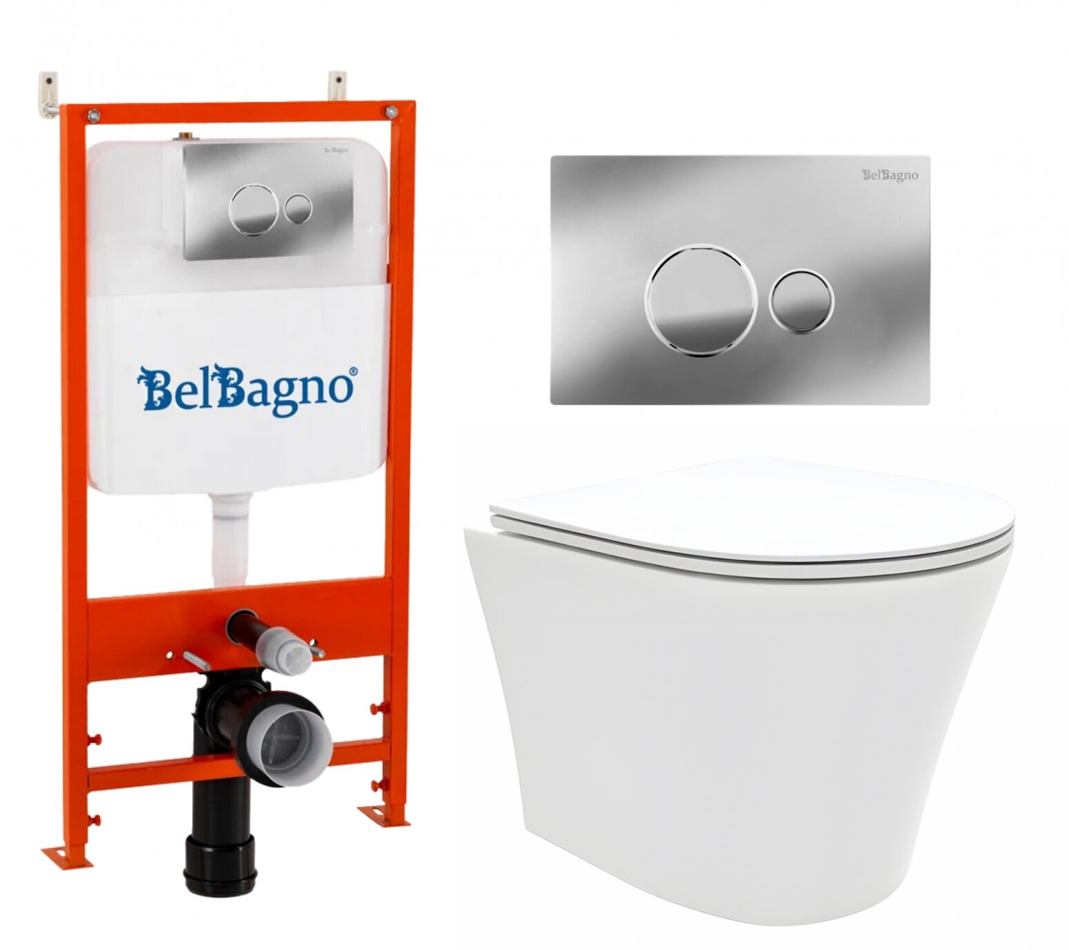 Комплект 3 в 1 инсталляция BelBagno BB026/BB081CR + Унитаз подвесной Enio Neo EN5370588 + кнопка хром глянцевая