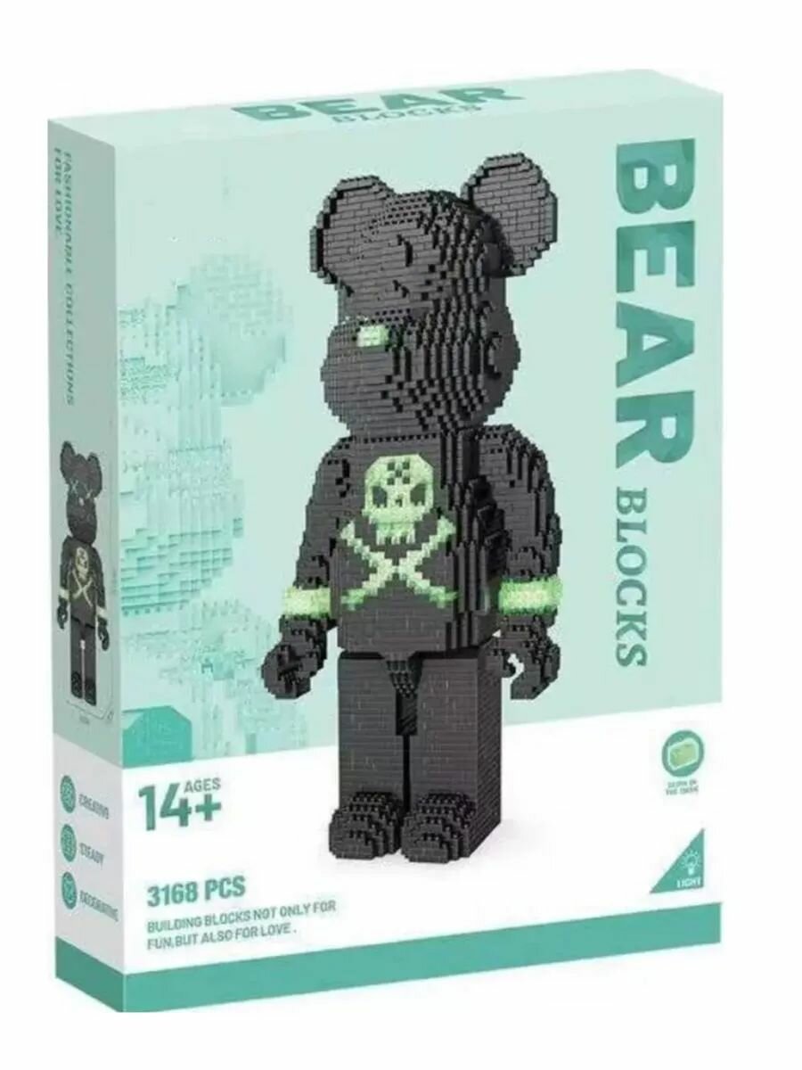 Конструктор "Черный светящийся коллекционный медведь" из миниблоков 3168 деталей
