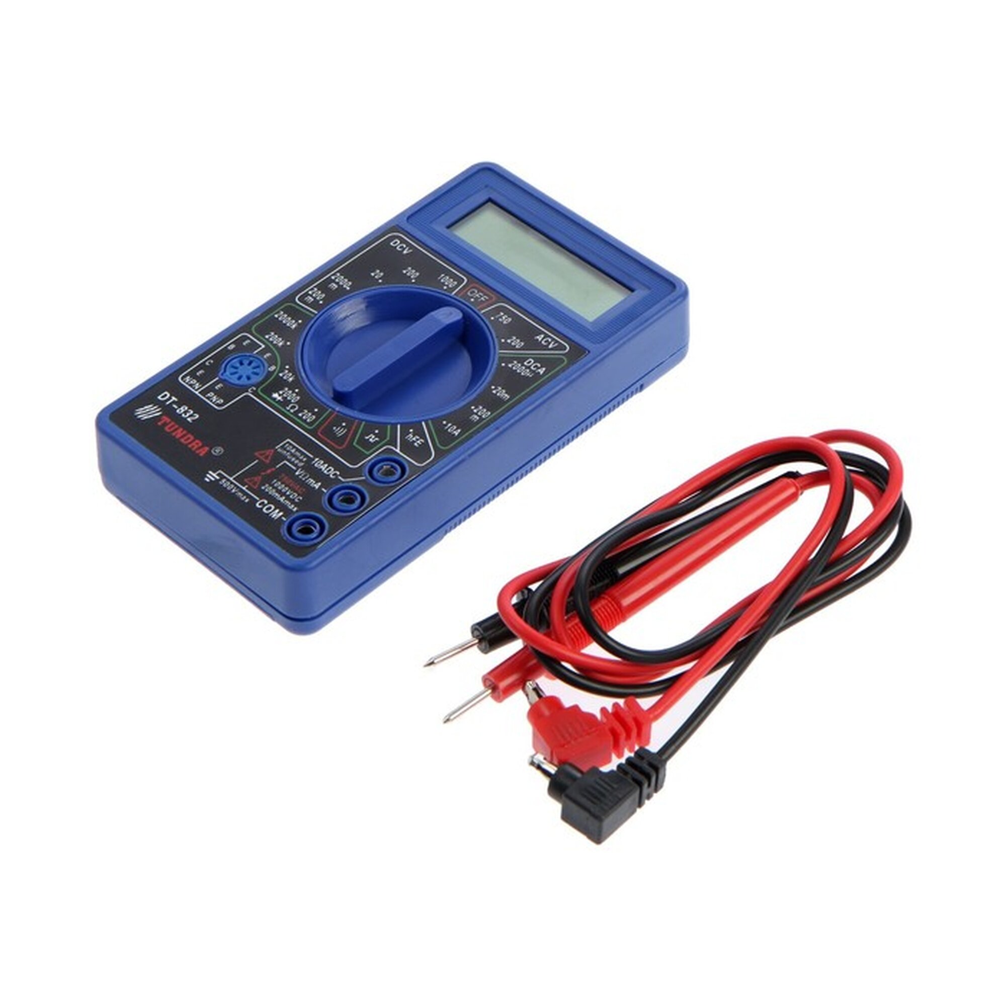 Мультиметр Тундра DT-832, цифровой, защита от перегрузки, батарейки в комплекте нет