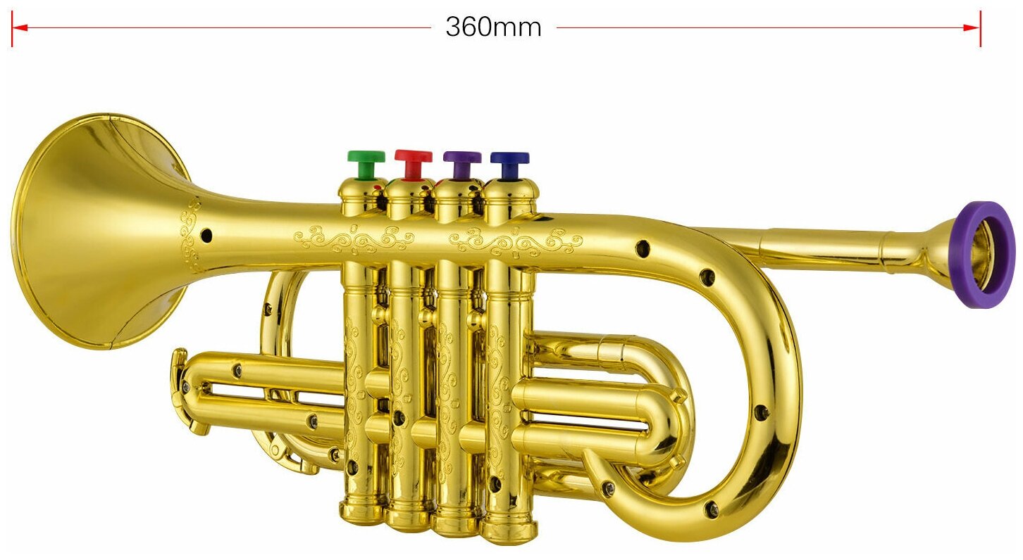 Детский духовой музыкальный инструмент труба из АБС-пластика, металлик, золото, с 4 цветными клавишами для начинающих детей, для практики и выступлений