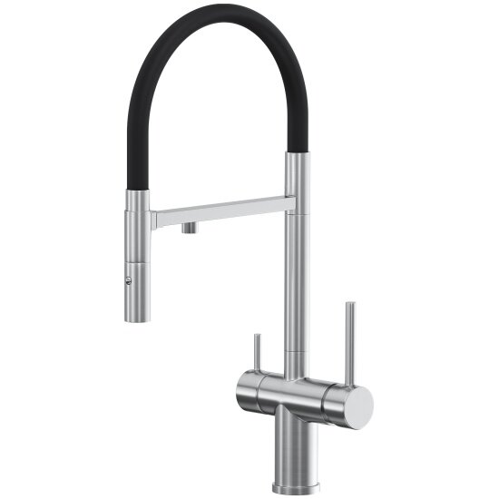 Смеситель Reflection Reflexion Lago RX9901SS для кухни с гибким изливом и подключением к фильтру, полированная сталь