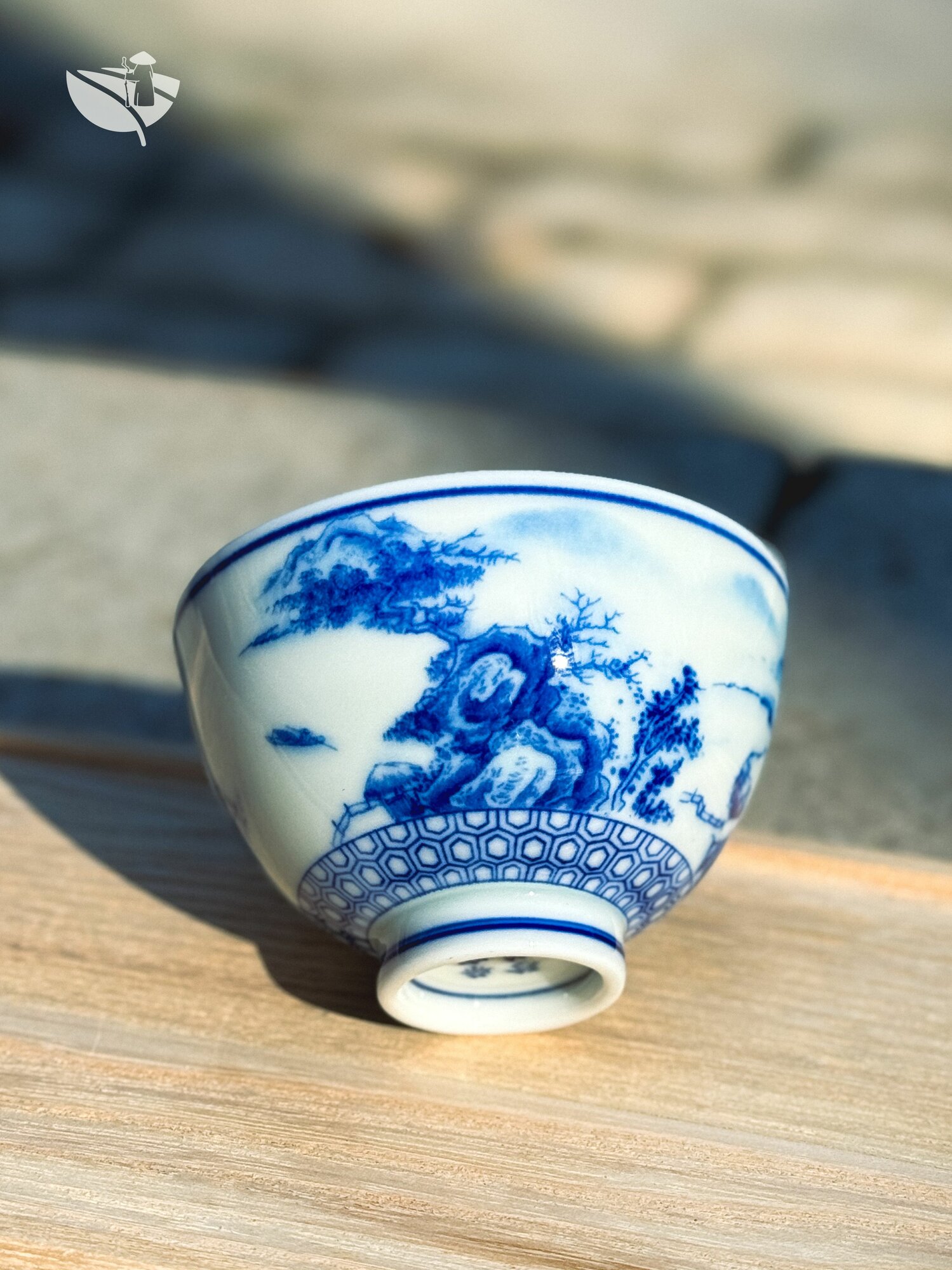 Пиала для чайной церемонии "Пейзаж", 100 мл, керамическая, синий/белый