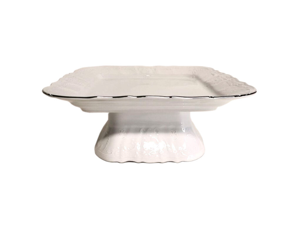 Поднос 26 см на квадратной ножке; "Bernadotte", декор "Деколь, отводка платина", Thun/ БТФ1454