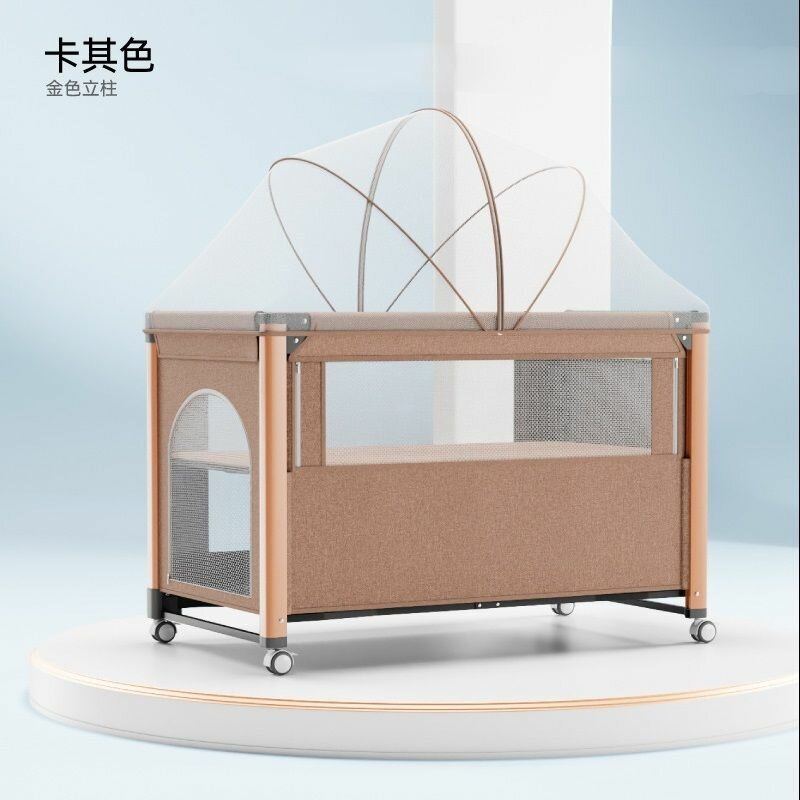 Многофункциональная детская кроватка-манеж с москитной сеткой и колесами (0-3 года)