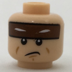 Minifigure, Head Reddish Brown Headband with Squinted Batman Eyes, Sad Mouth Pattern, 3626pb1710 Light Nougat U