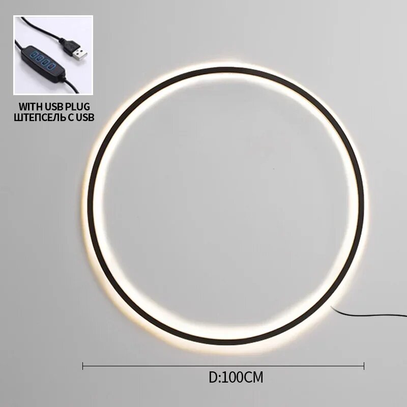 QINGYUNKE Nordic Ring LED настенный светильник, Black body, 3 Colors light, 100CM-USB input