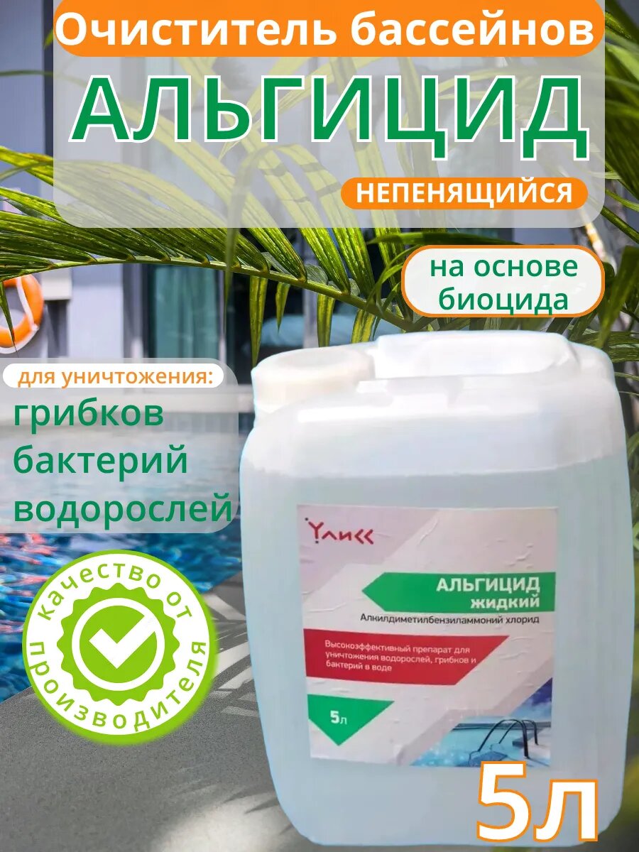 Химия для бассейна Жидкий непенящийся альгицид, очиститель, 5л