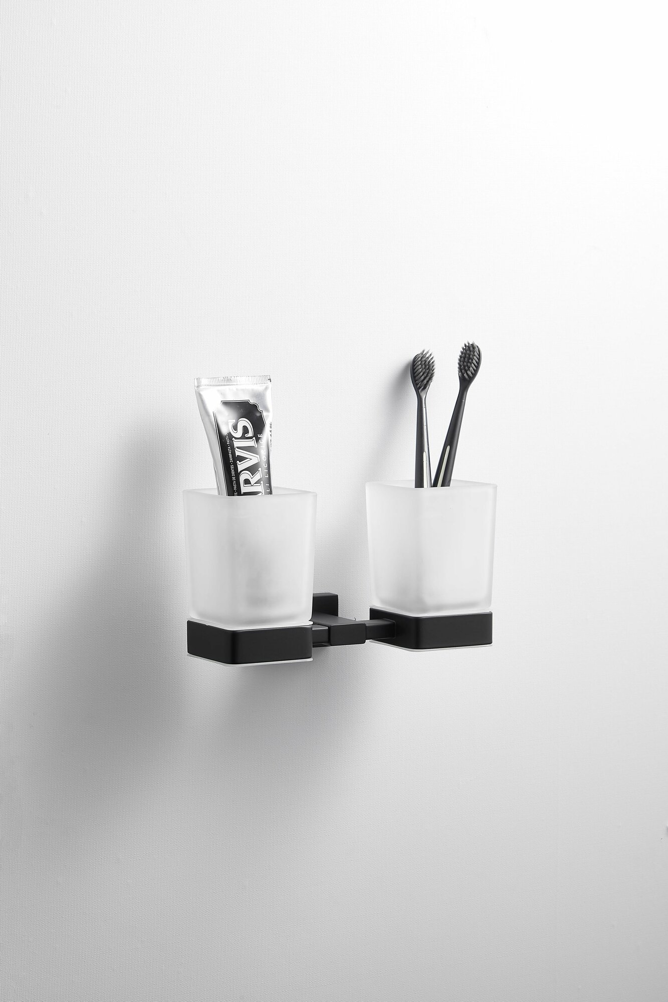 Стакан дваойной для ванной комнаты, зубных щеток, стеклянный из нержавеющей стали черный BELZ B90308