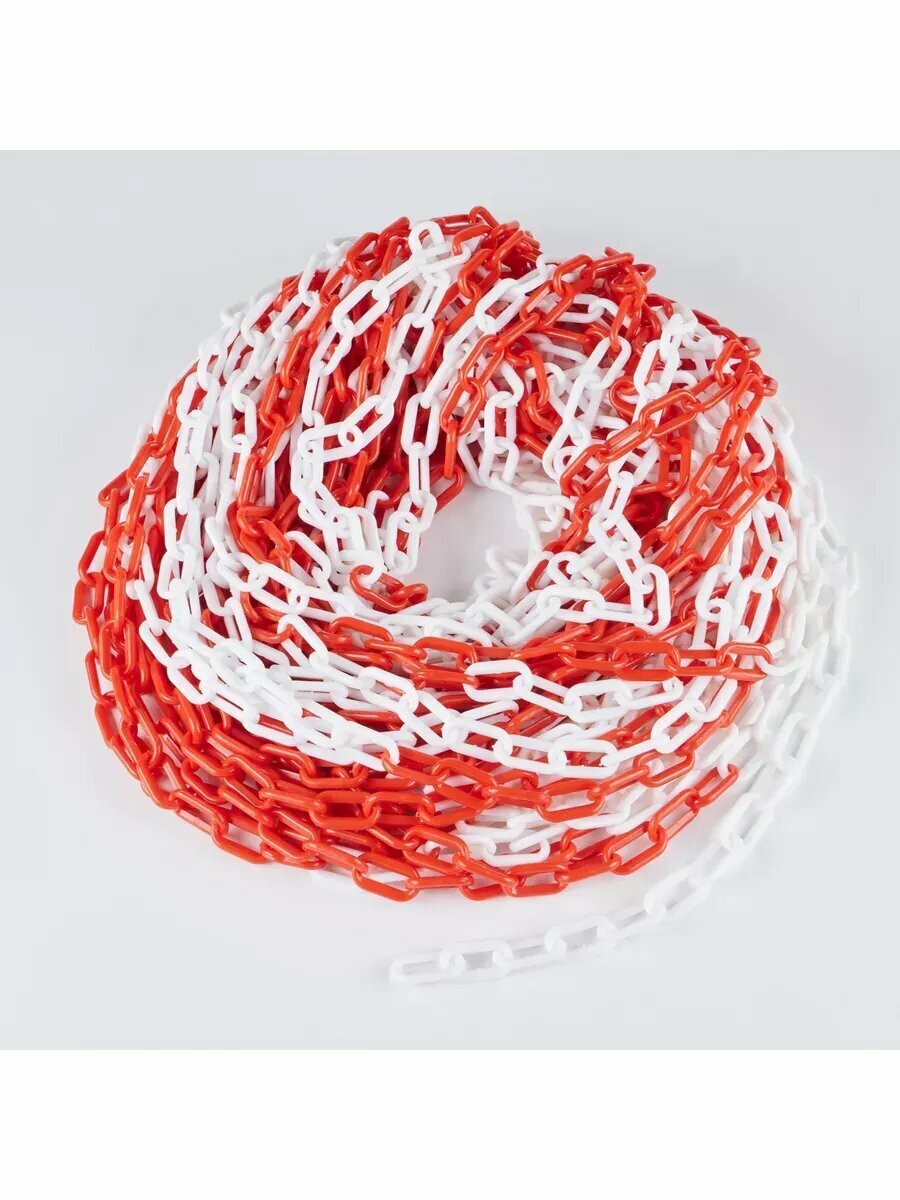 Цепь оградительная, красно-белая, звено - 6мм, 30м