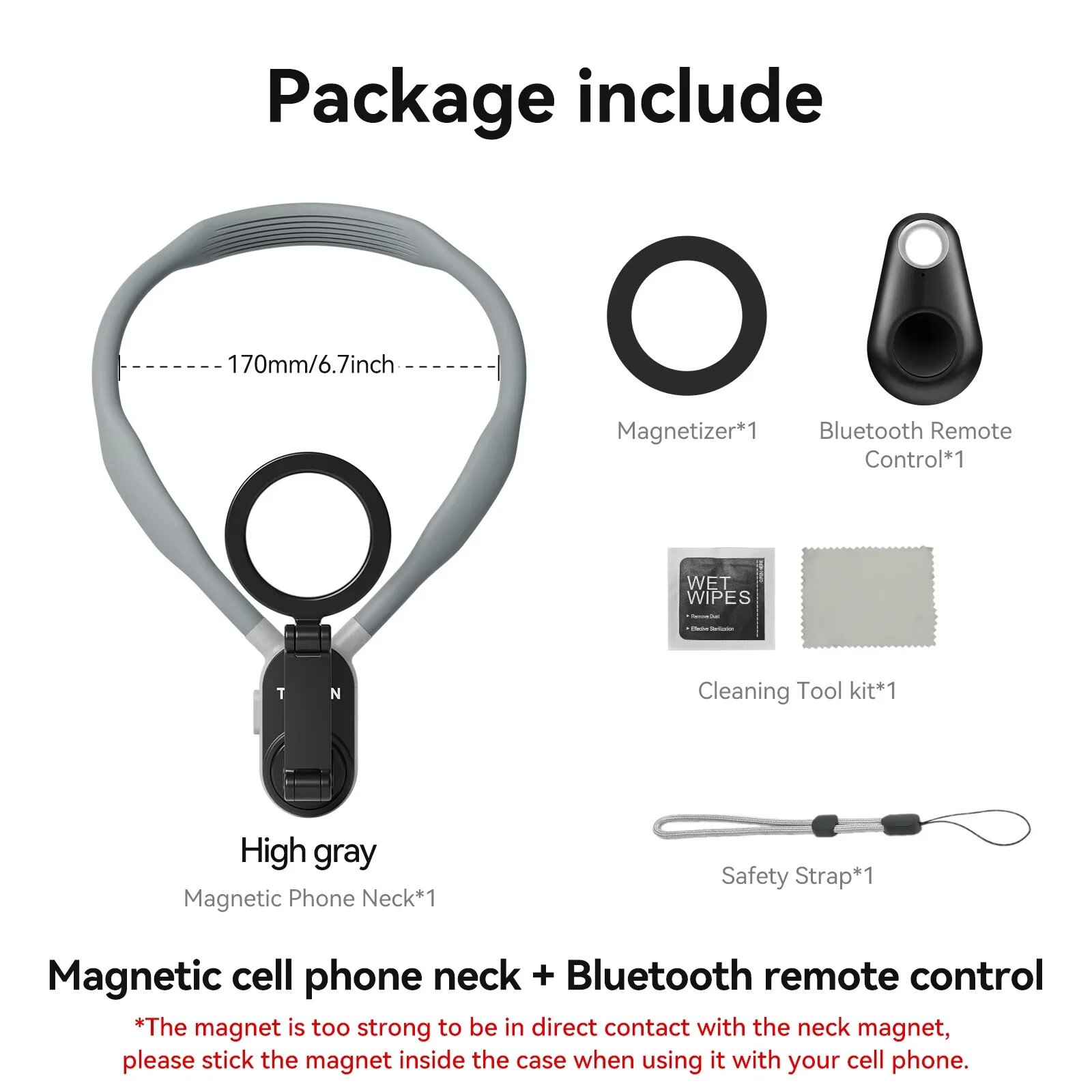 Держатель телефона на шею Magnetic Phone Neck Grey Remote Set