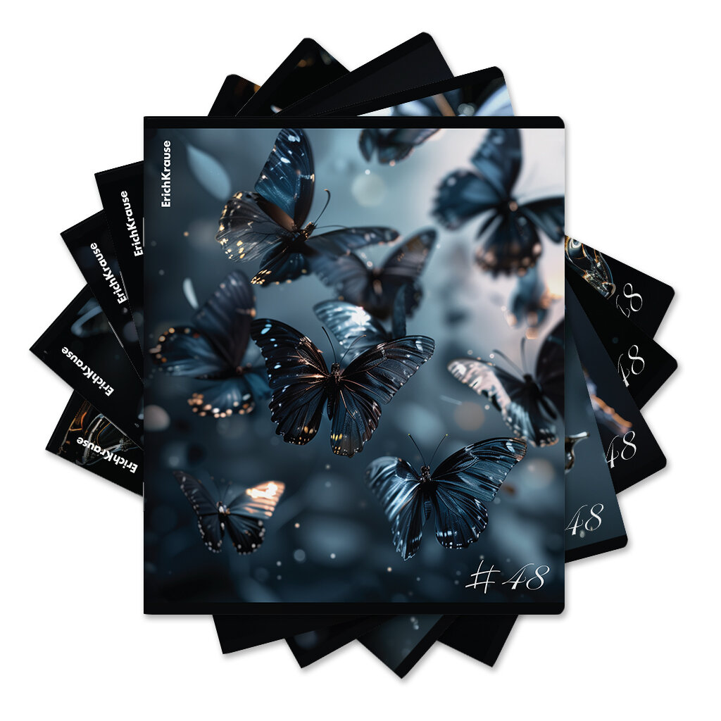 Тетрадь Erich Krause "Glass Butterflies", A5, в клетку, 48 л, мягкая обложка, чёрная, 5 шт.