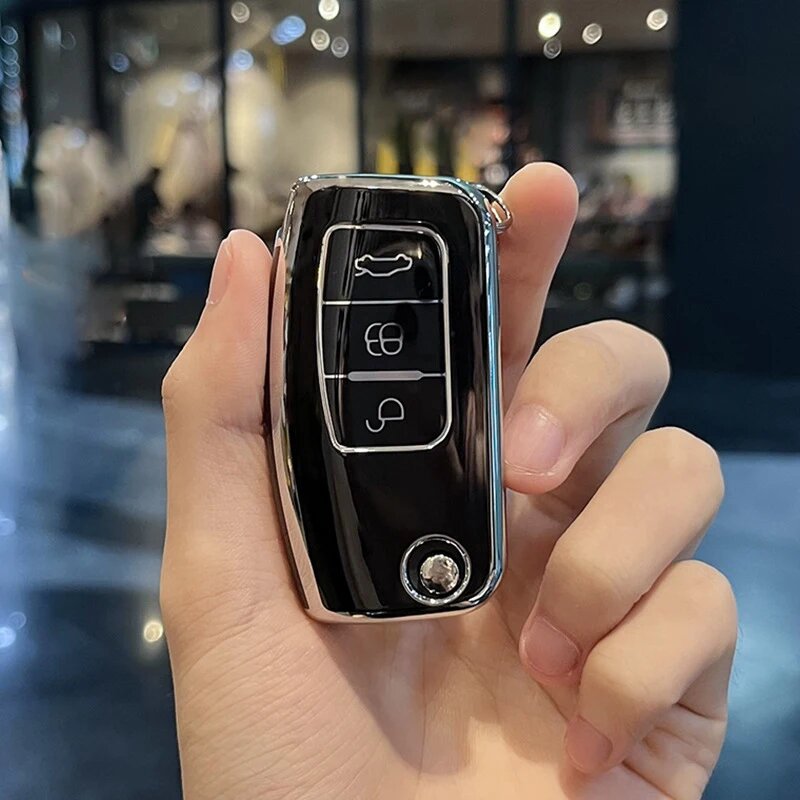Флип-чехол из ТПУ для автомобильного ключа-брелка Ford Focus 2 MK2 Galaxy Falcon black key cover