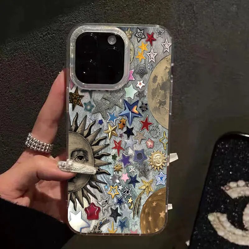 Ins Korean Lovely Star Cute Sun Shining Чехол для телефона для iPhone 16, 15, 14, 13, 12, 11 Pro Max Xr Xs XSMax Mini 7, 8 Plus Y2K Задняя крышка