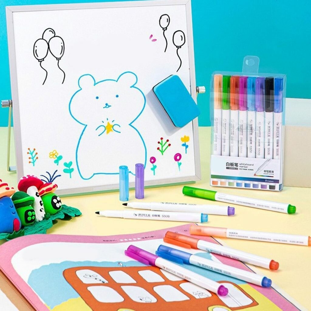 1 коробка из 8 нетоксичных детских стираемых цветных ручек для белой доски