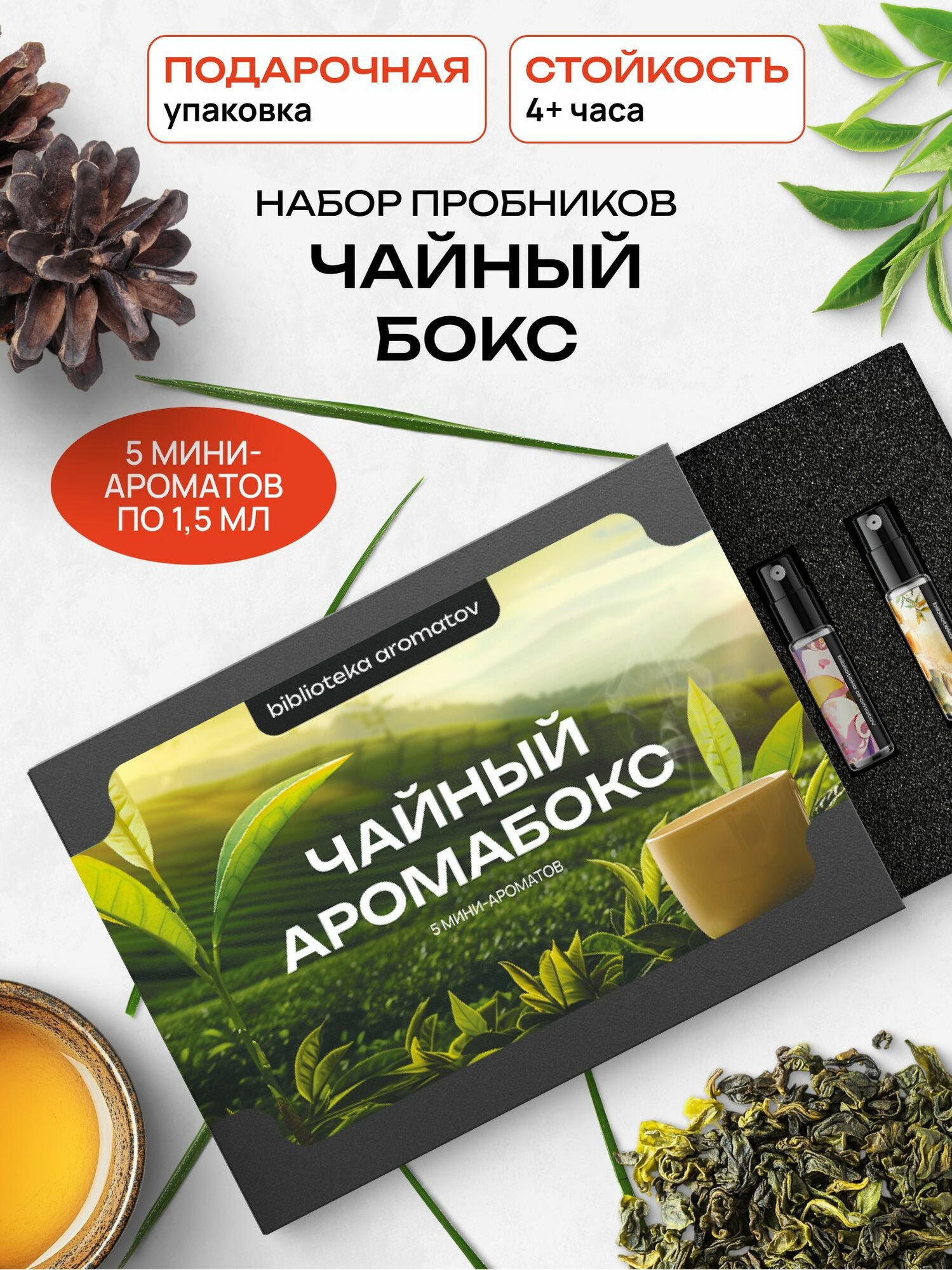 Библиотека ароматов Чайный Парфюмерный набор 5 ароматов , женские