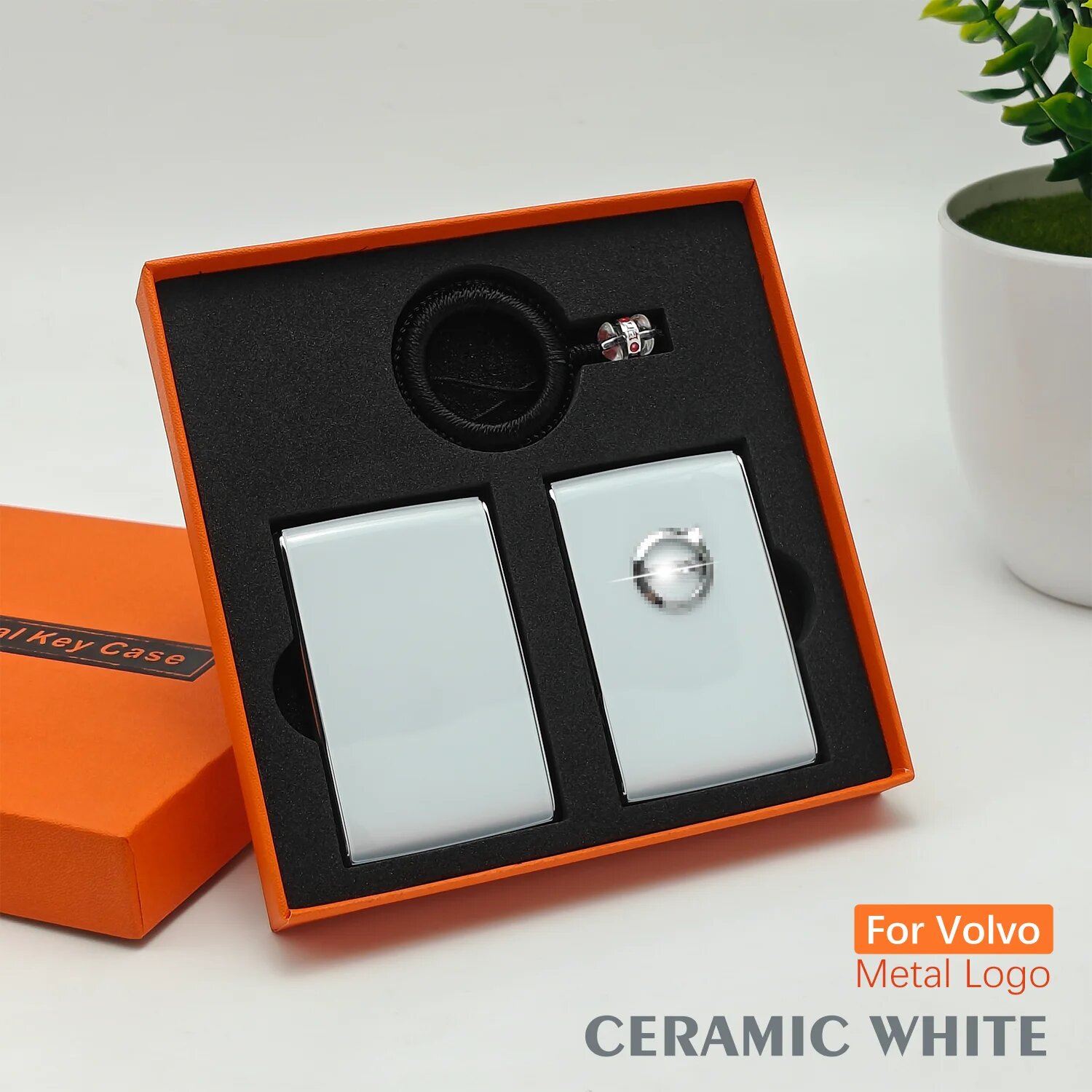 Чехол для ключей из кожи из сплава для Volvo S60/S90/XC40/XC60/XC90/V60/V90 и Ceramic White-Volvo