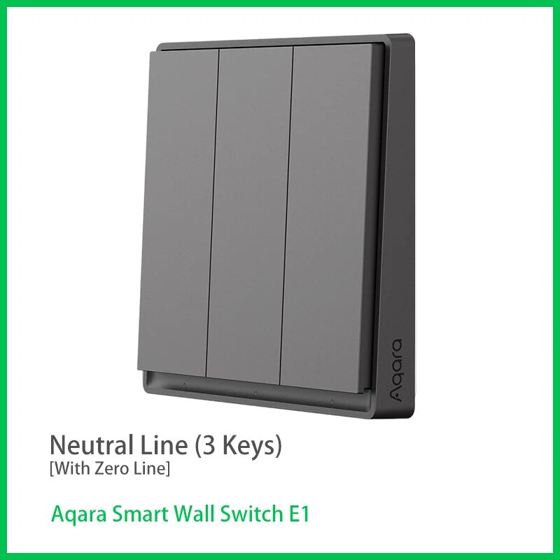 Умный выключатель на стене Aqara Smart Wall Switch E1 без проводной клавиши Zigbee 3.0 выключатель для освещения с нулевой/без нулевой фазой, совместимый с MiHome Homekit — с нулевой фазой, 3 клавиши, серый цвет