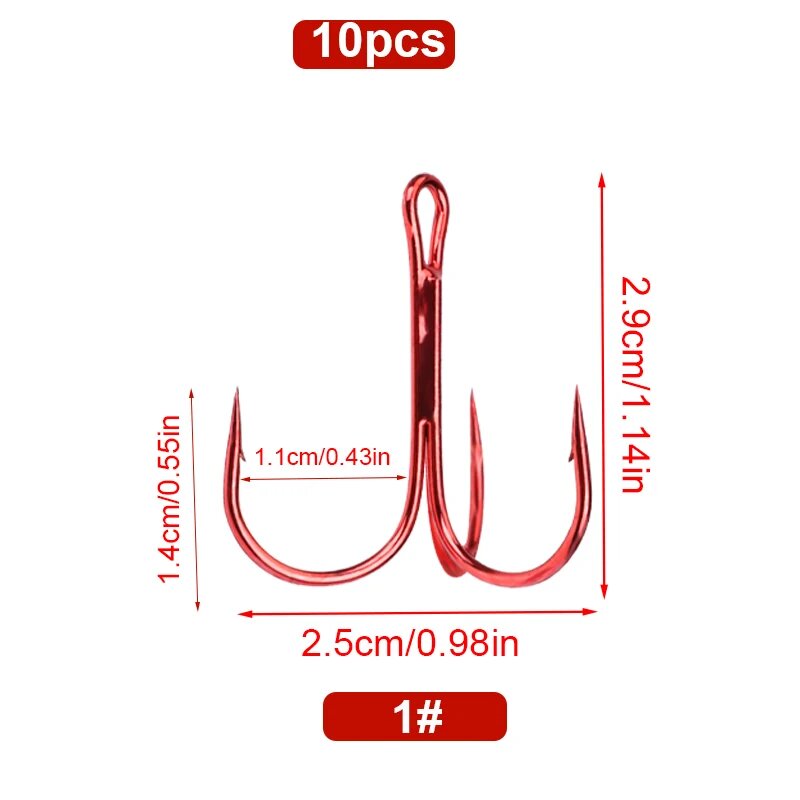 FTK Тройные рыболовные крючки красные size-1-10pcs