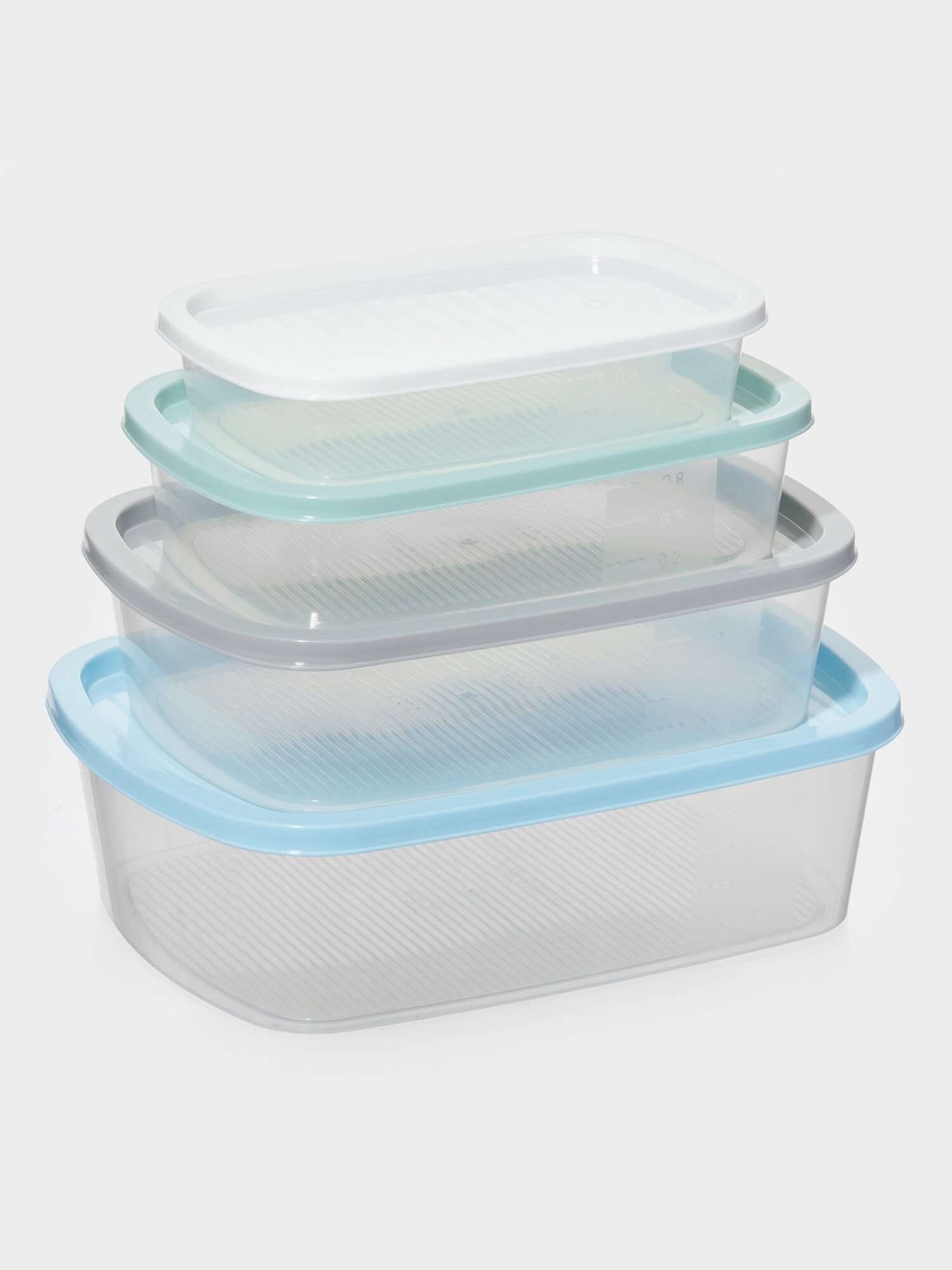 Набор пищевых контейнеров SparkPlast BioFresh, 4 шт: 500 мл, 1 л, 1.6 л, 2.3 л, прозрачный, крышки микс