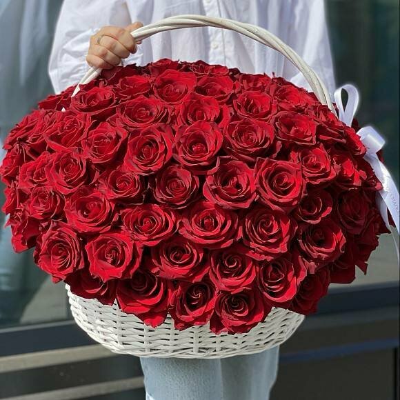Букет Роза красная в корзине 101 шт, красивый букет цветов, шикарный, цветы премиум.