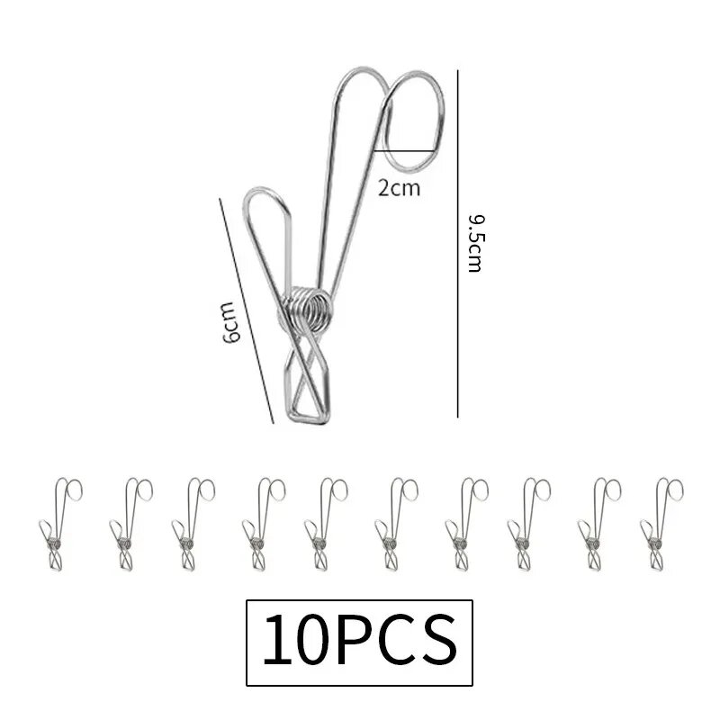 Набор прищепок с крючками из нержавеющей стали, 10PCs, 9.5cm