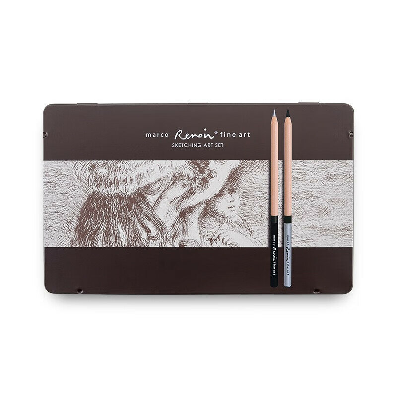 MARCO Sketch Set in Iron Box with 27 Pieces of Pencils and Charcoal Sticks, Professional Art Supplies for Drawing HB/2B/3B/4B/5B/6B/7B/8B, Ideal for Art Exams and Sketching