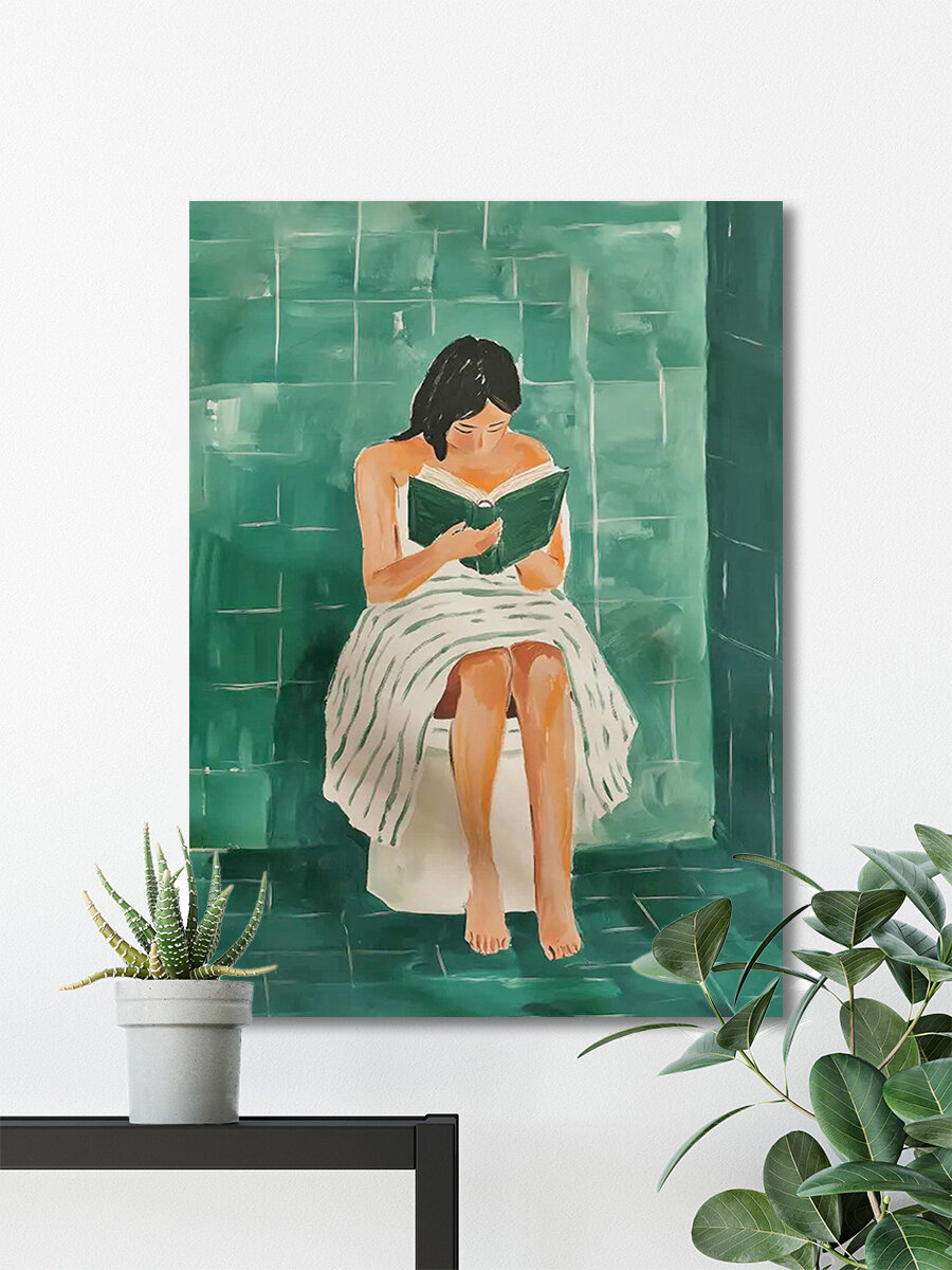 Картина в туалет на стену, "Девушка читает книгу", 40х60 см.