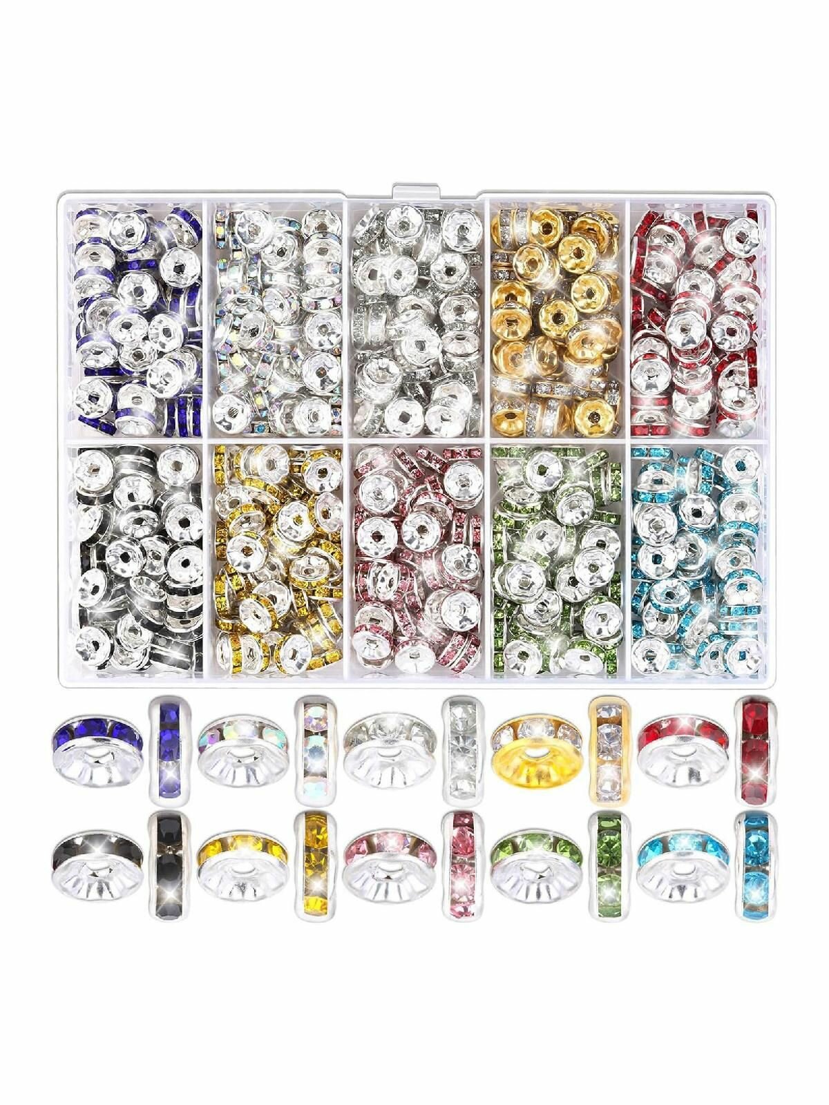 Блестящие круглые бусины-спейсеры 600/720/900 шт 8 мм с камнями плоские для браслетов и украшений, - Стиль 2