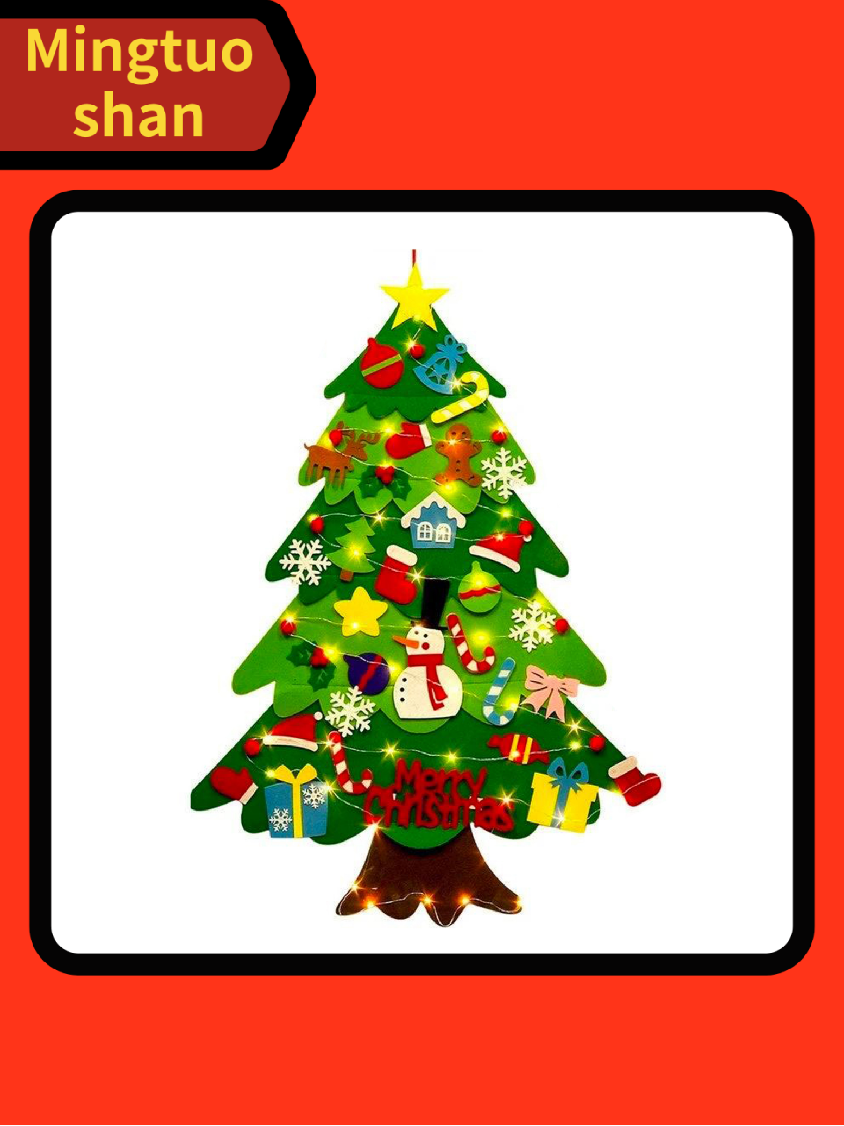 Felt Christmas Tree with LED Light String and 32Pcs Ornaments Hanging Tree Decoration for Household