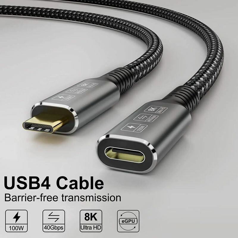 Кабель USB4 8K, совместимый с Thunderbolt 4, удлинительный кабель USB 4 Type-C Ultra HD 100 Вт, зарядка, передача данных 40 Гбит/с для внешнего SSD