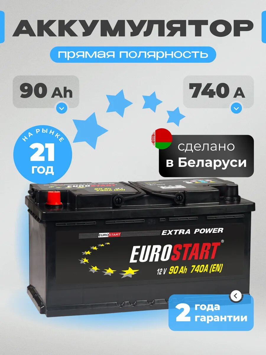 Аккумулятор автомобильный 90 Ач 740 А прямая полярность