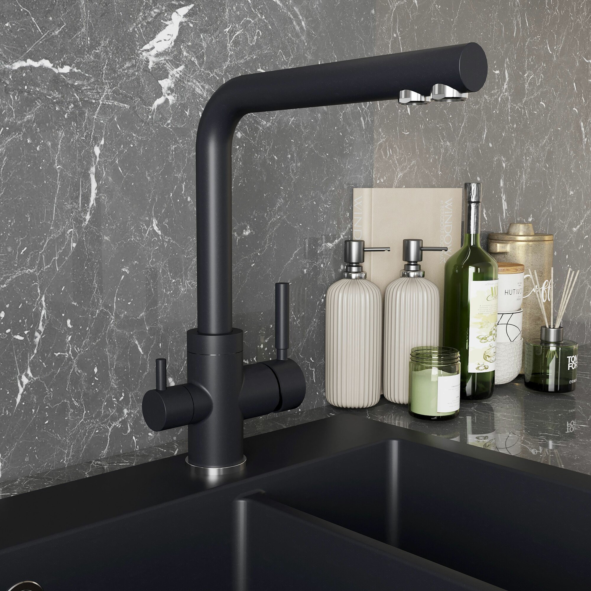 Смеситель кухонный Delinia Луза высота 34.7 см цвет черный