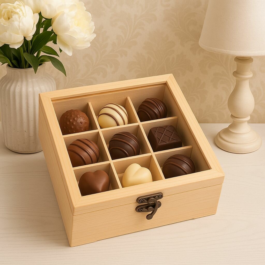 Шкатулка для декупажа и росписи 27*27*9 на 9 ячеек со стеклом