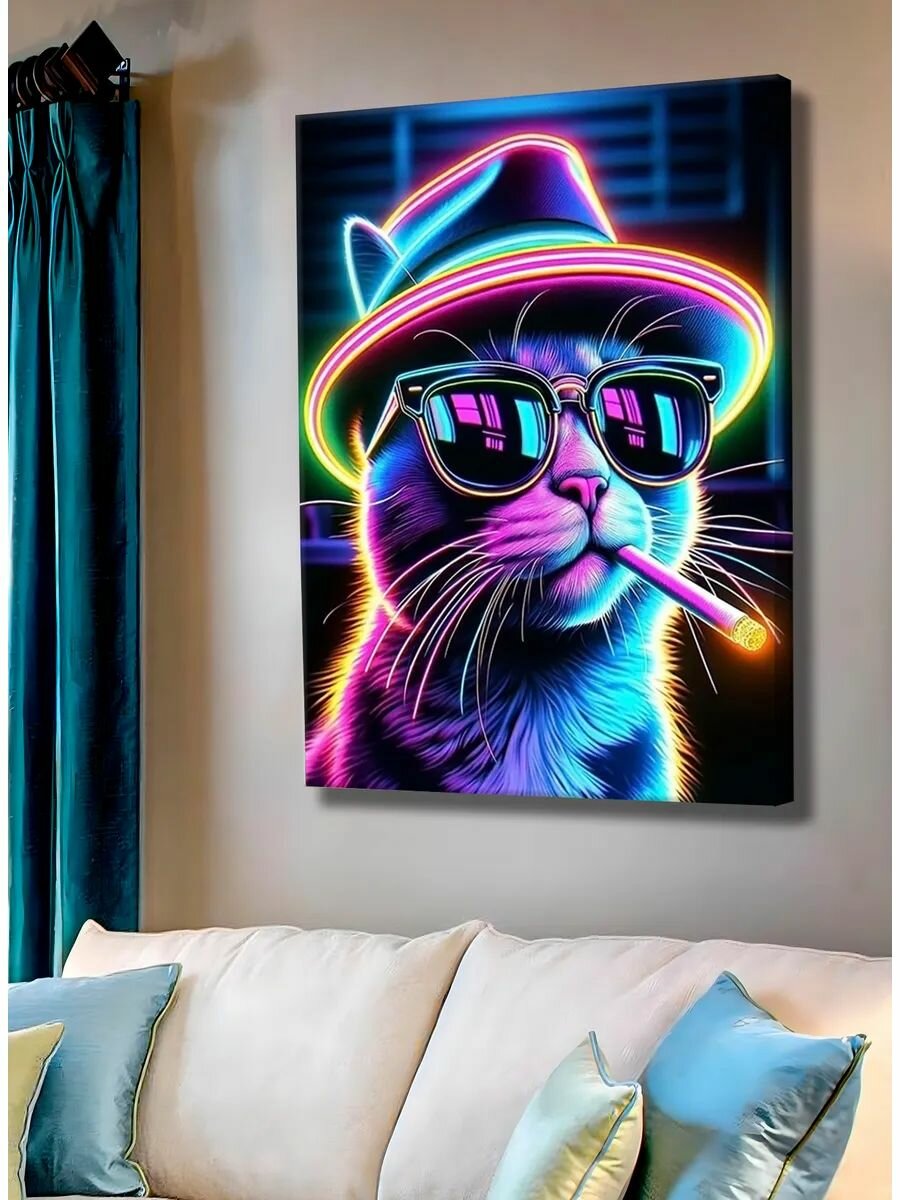 Картина "Кот в неоне", для интерьера 50х70см 1шт.