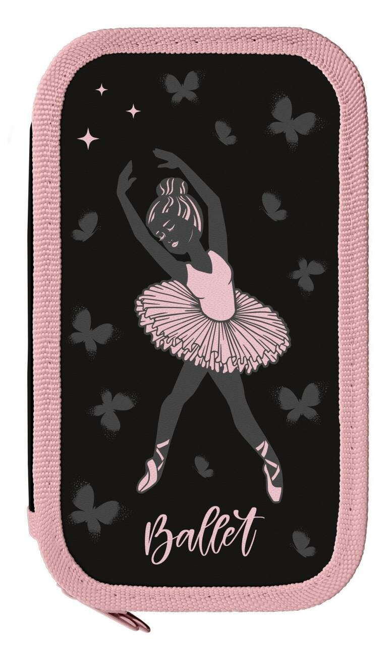 Пенал SchoolFormat "Балерина", двухсекционный, черный, 19 см х 10.5 см х 3.5 см