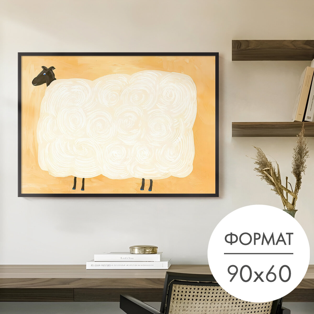 Постер "Белая овечка" 90x60 без рамки на стену для интерьера