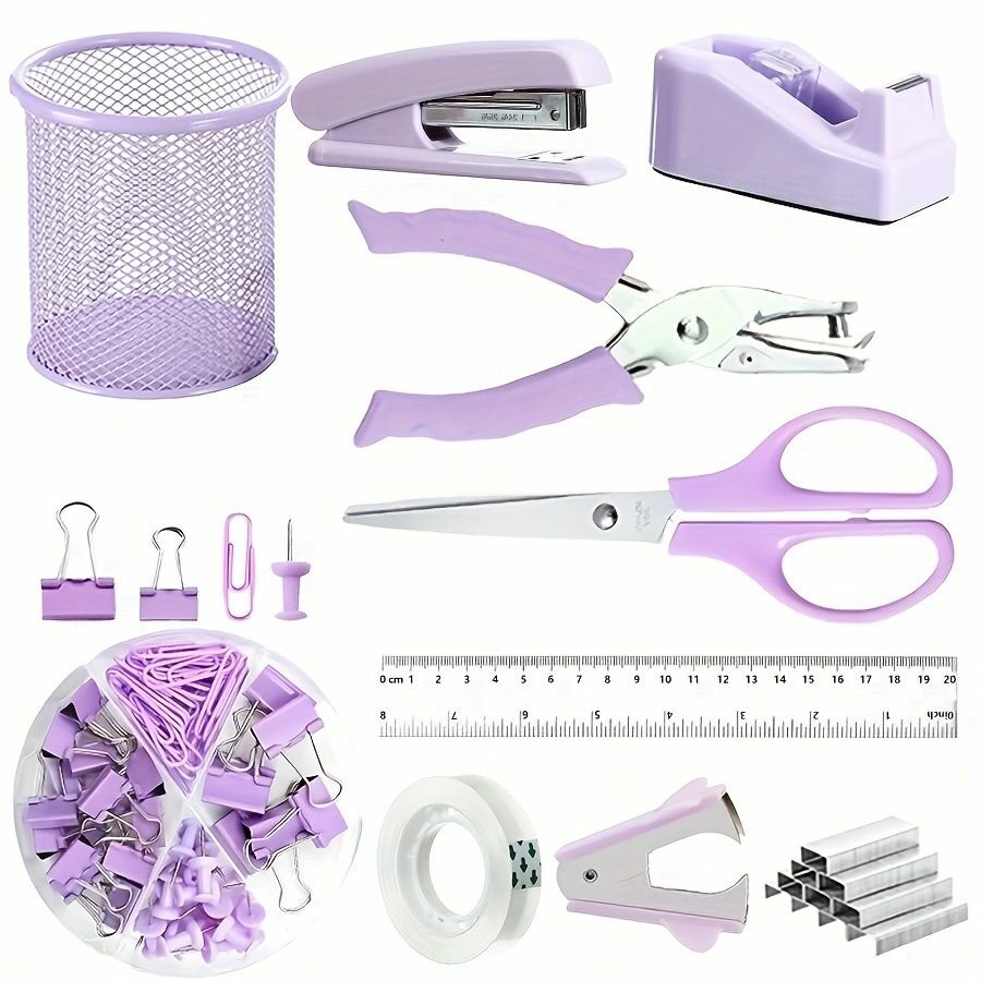 Настольный ящик для хранения 10-в-1 с круглым держателем для ручки, перфоратором, ножницами, перфораторной машиной и различными аксессуарами