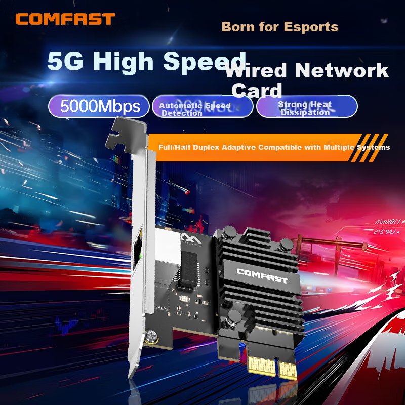 COMFAST PCI-E 5G Wired Network Card Desktop Computer Built-in PCIe to Gigabit Network Card RJ45 Network Port Expansion Host Ethernet Full Duplex Adaptive 5000M Network Card