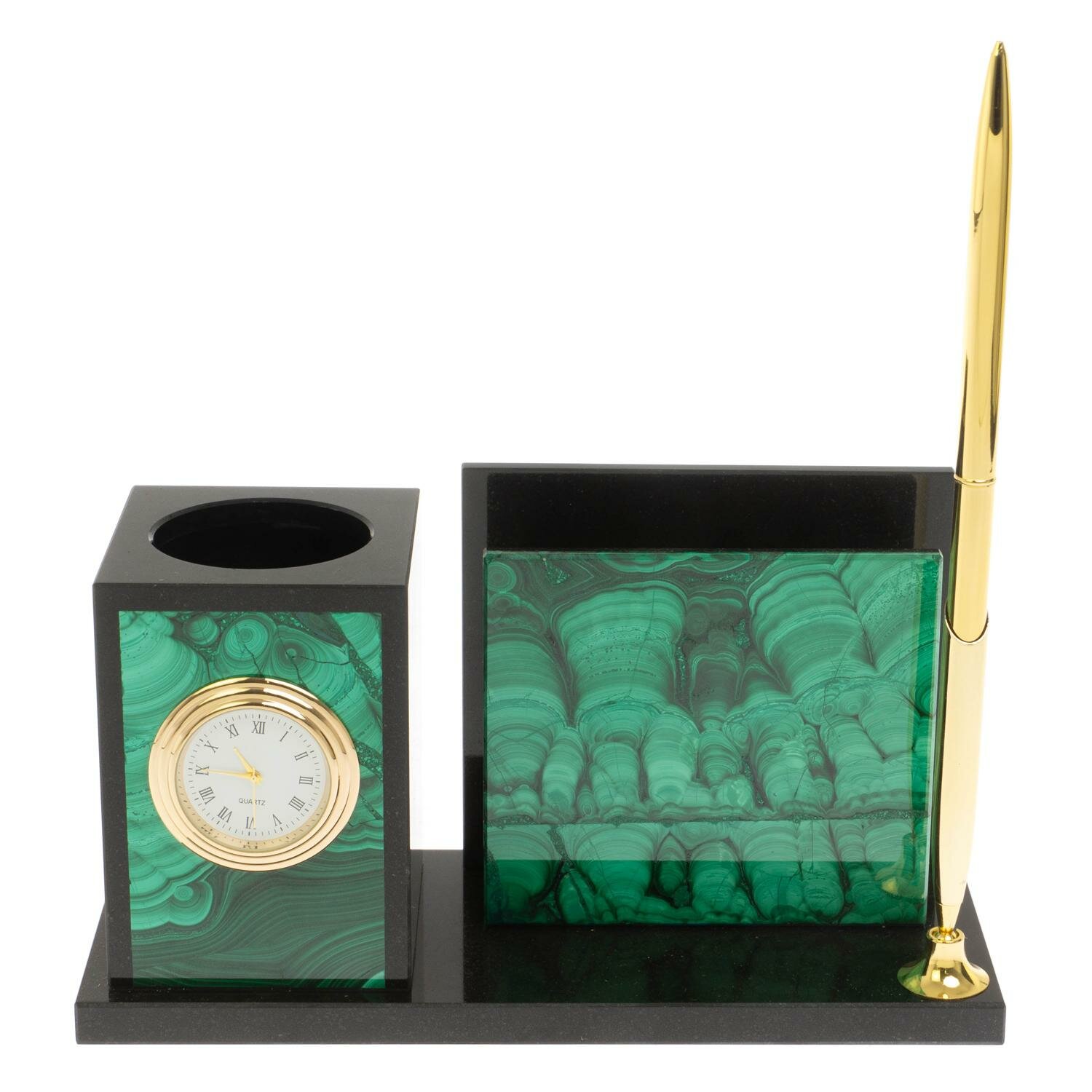 Мини-набор с часами из малахита 18х7х9 см 129771