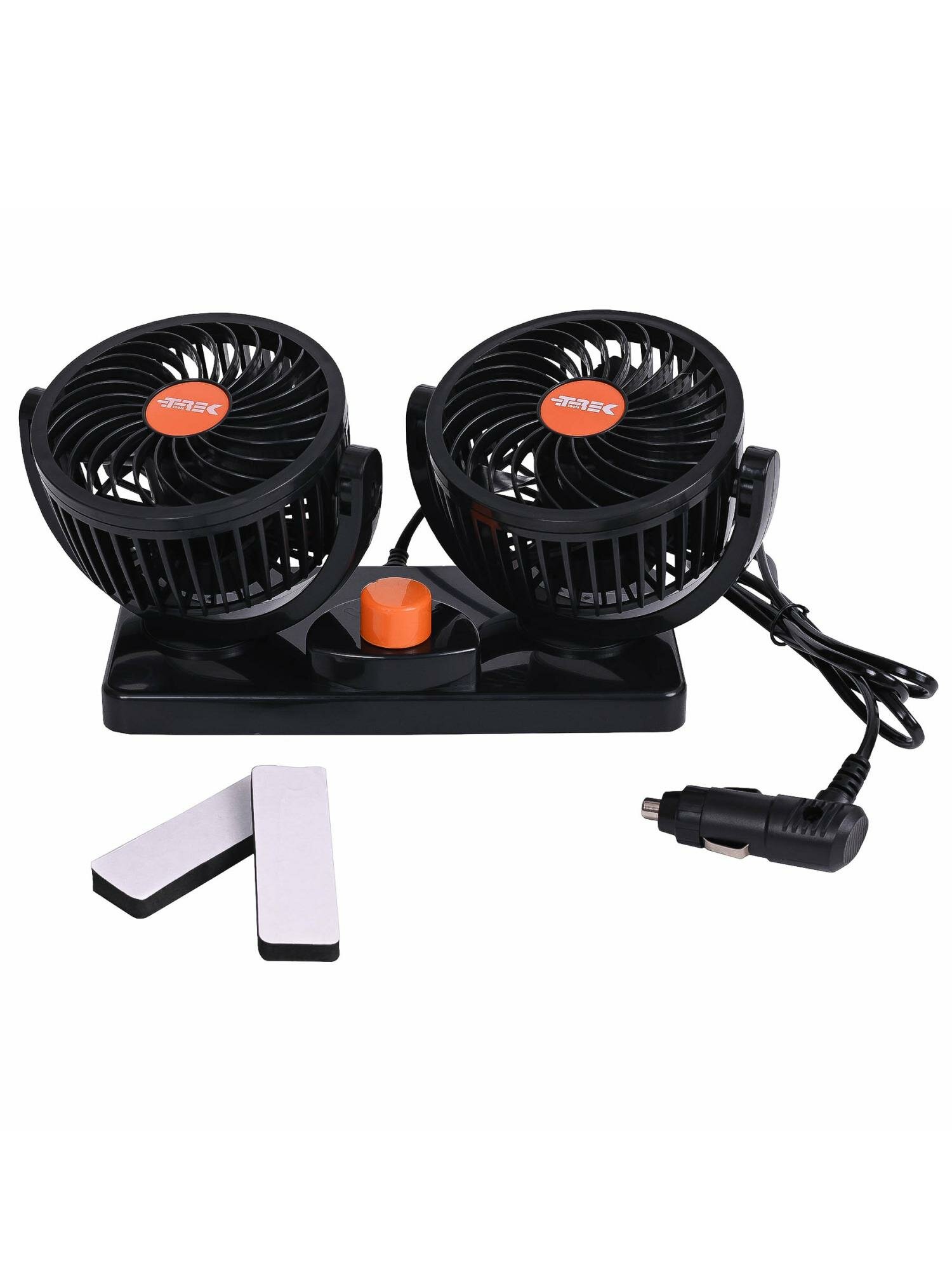 Вентилятор автомобильный TREK Т-304 24V, 4", 10 Вт (на скотче) двойной с совмещ. регулировкой