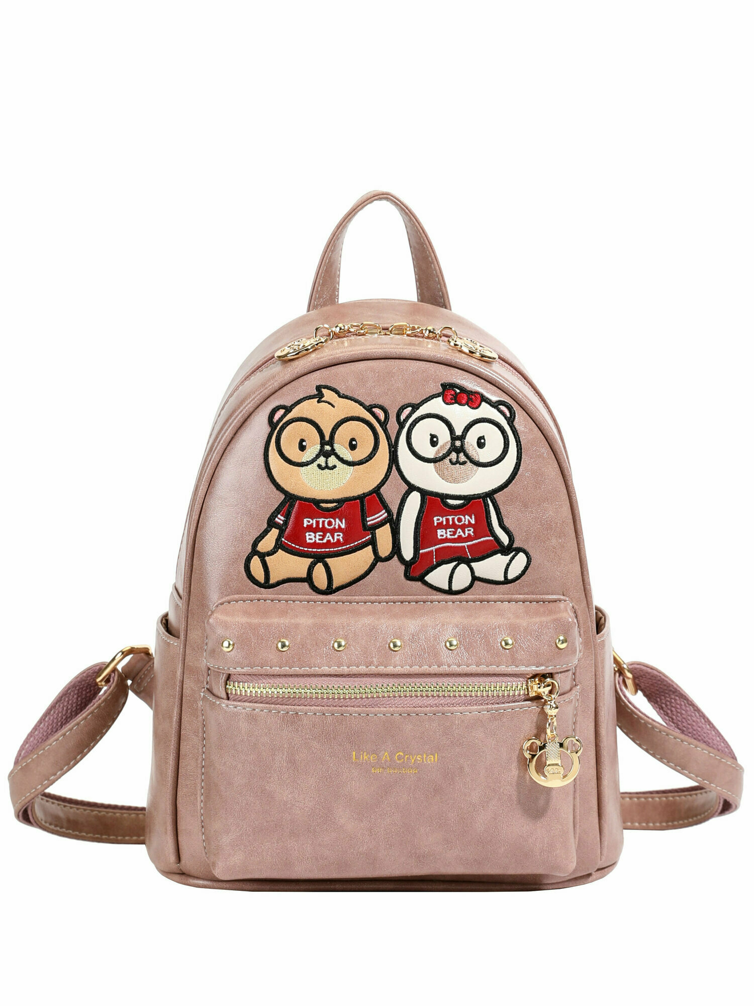 Рюкзак городской Piton Bear, регулируемые лямки, экокожа, мишки, пыльный розовый