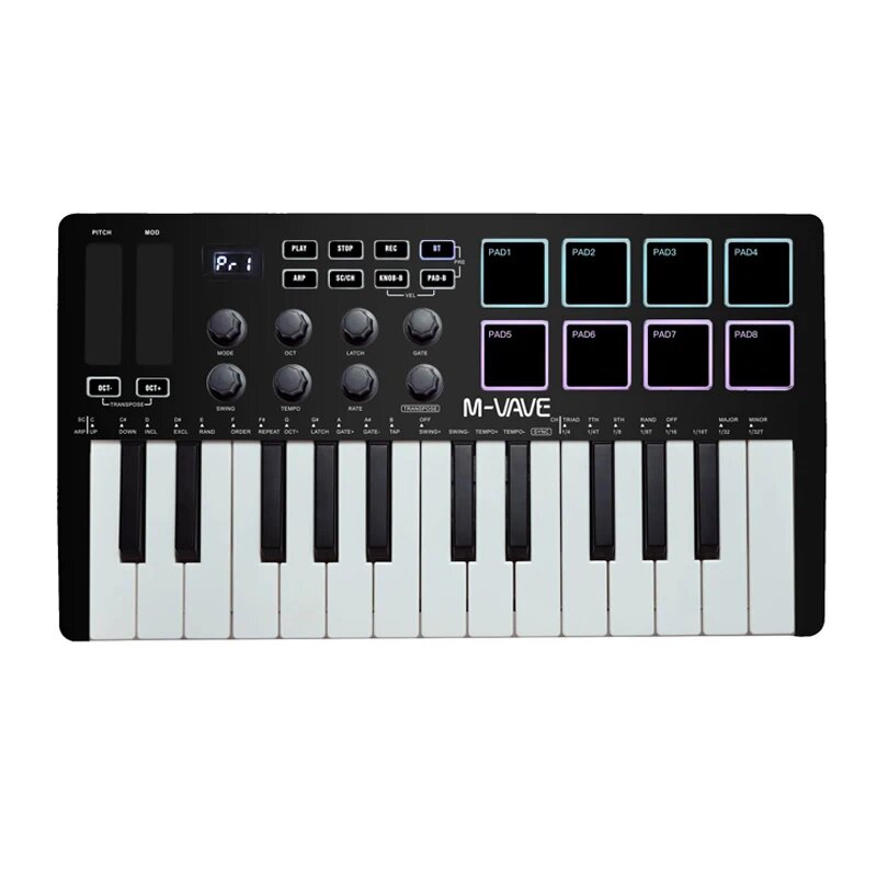 M-VAVE 25-клавишная портативная MIDI-клавиатура Черный, black