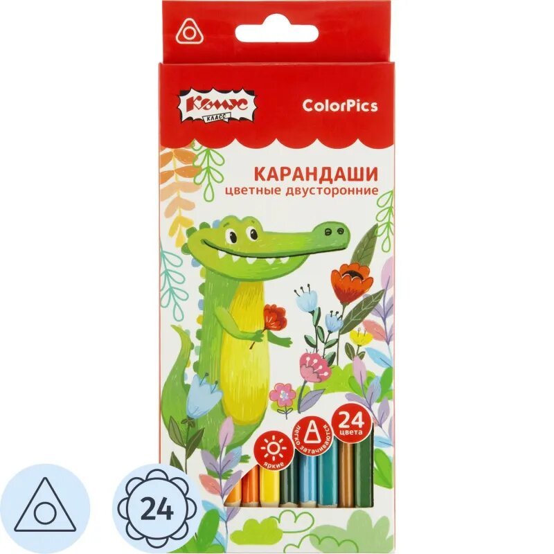 Карандаши цветные 24цв/наб 12шт3-гран, двустр№1School/Комус Класс ColorPics 1781685