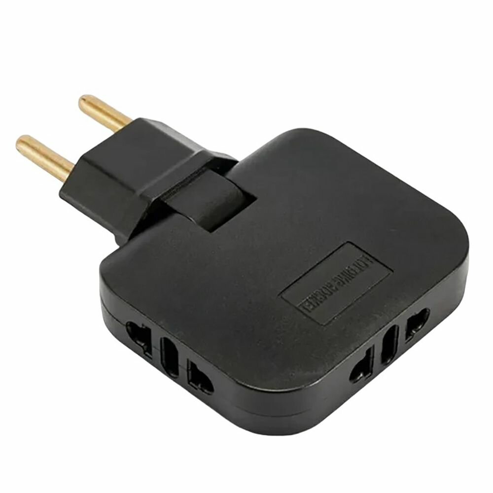 Разветвитель сетевой плоский поворотный STEKKER 3-местный б/з, ADP10-23-22, черный