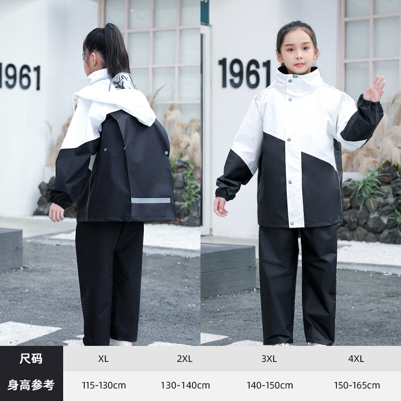 Дождевик детский, черно-белый, с дождевыми брюками